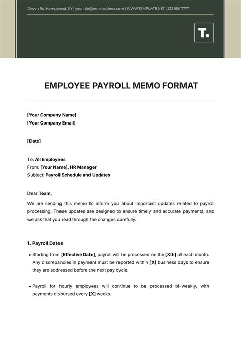 Free Employee Payroll Memo Format Template To Edit Online
