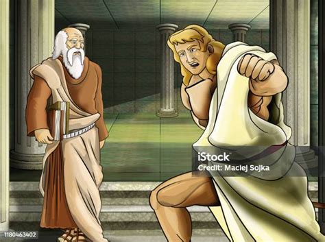 로마 또는 그리스와 만화 장면 사원과 같은 일부 고대 건물 근처 고대 문자 건축에 대한 스톡 벡터 아트 및 기타 이미지 건축 건축물 계단 및 층계 Istock