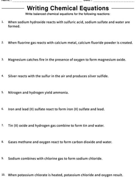 Writing Chemical Equations Write Balanced Studyx Worksheets Library