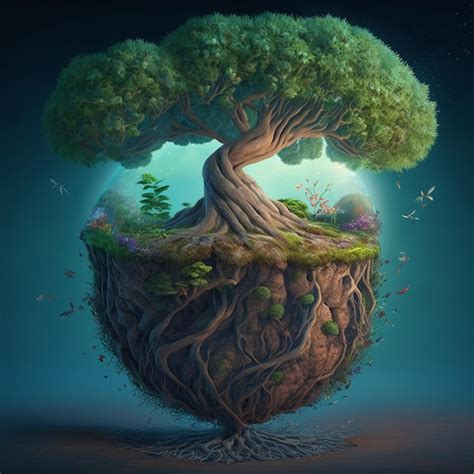 Premium Photo Earth Full Of Vitality Cartoon Illustration World Tree