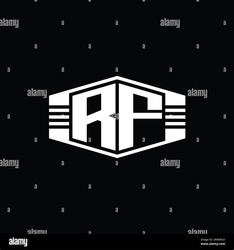 Rf Letter Logo Monogram Hexagon Emblem Shape With Stripes Outline Style Design Template Stock