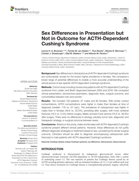 Pdf Sex Differences In Presentation But Not In Outcome For Acth Dependent Cushings Syndrome