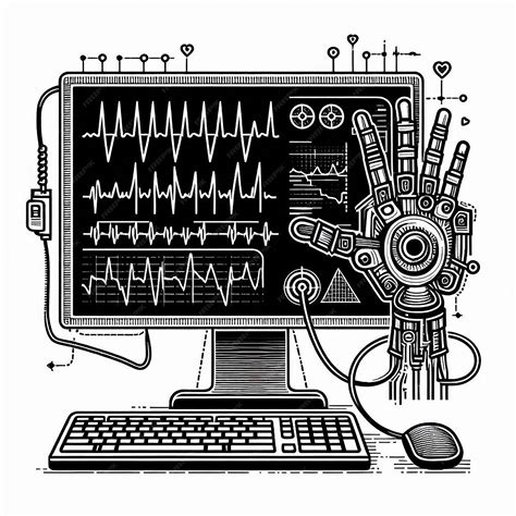 Premium Vector Automated Ecg Interpretation Silhouette Line Art Vector Illustration On White