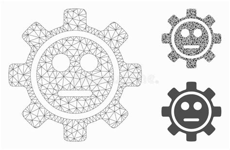 Gear Neutral Smiley Vector Mesh Wire Frame Model And Triangle Mosaic Icon Stock Vector