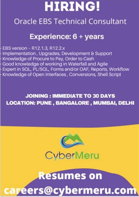 Cybermeru Technologies On Linkedin Oracleebs Oraclejobs
