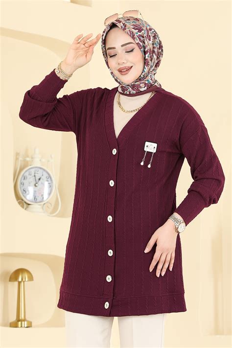 Arma Detaylı Mevsimlik Hırka 204bo429 Bordo Moda Selvim