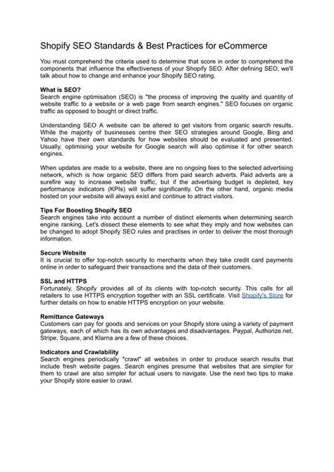 Ppt Shopify Seo Standards And Best Practices For Ecommerce Powerpoint