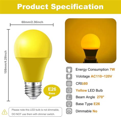 Yjyasx Yellow Bug Lights Bulb For Outdoor Indoor A19 7w Bug Light