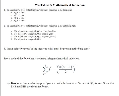 Mathematical Induction Worksheet Principle Of Mathematical Induction