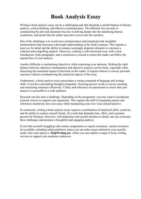 Book Analysis Essay Pdf