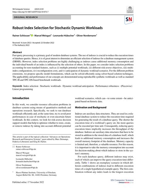 Pdf Robust Index Selection For Stochastic Dynamic Workloads