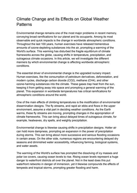 SOLUTION Climate Change And Its Effects On Global Weather Patterns Studypool