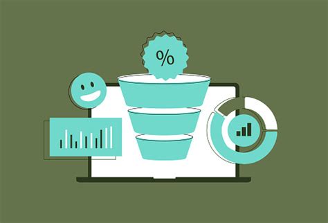 판매 퍼널 분석 차트 전환율 및 고객 통찰력을 갖춘 전자 상거래 디지털 마케팅 전자 상거래의 온라인 마케팅 비즈니스 전략 및 성과 추적 그림 검색에 대한 스톡 벡터 아트 및