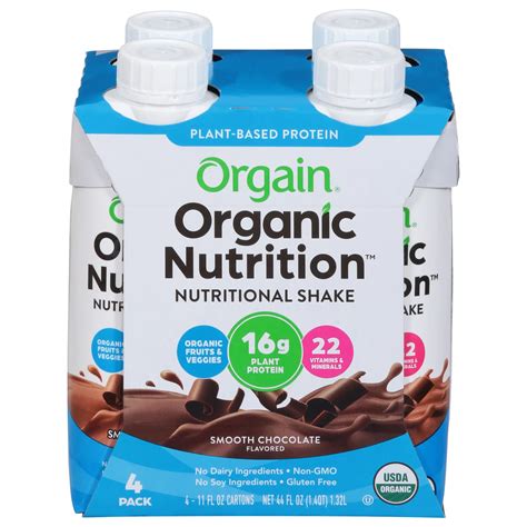 Orgain Organic Nutrition 16g Protein Shakes 4 Pk Smooth Chocolate