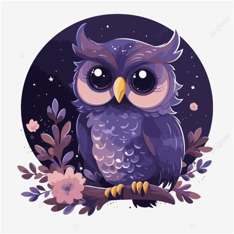 รูปนกฮูกกลางคืน เวกเตอร์ Png สติ๊กเกอร์ภาพตัดปะนกฮูกสีม่วงน่ารักกับการ์ตูนพื้นหลังเรืองแสง