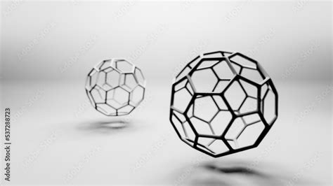 Buckminsterfullerene C60 Molecule Model Allotrope Of Fullerene Carbon Atoms Round Sphere With