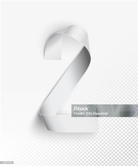 벡터의 숫자 2 둥근 모양으로 구부러진 단색 색상의 좁은 종이 스트립 빛과 부드러운 그림자가있는 배경에 격리 된 고급 3d 사실적인 디자인 요소 2에 대한 스톡 벡터 아트
