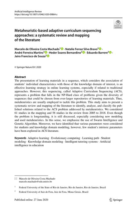 Pdf Metaheuristic Based Adaptive Curriculum Sequencing Approaches A Systematic Review And