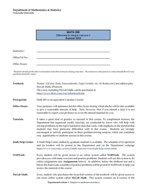 Course Outline Math 205 Summer 2023 Departmental Website Ncordia Department Of
