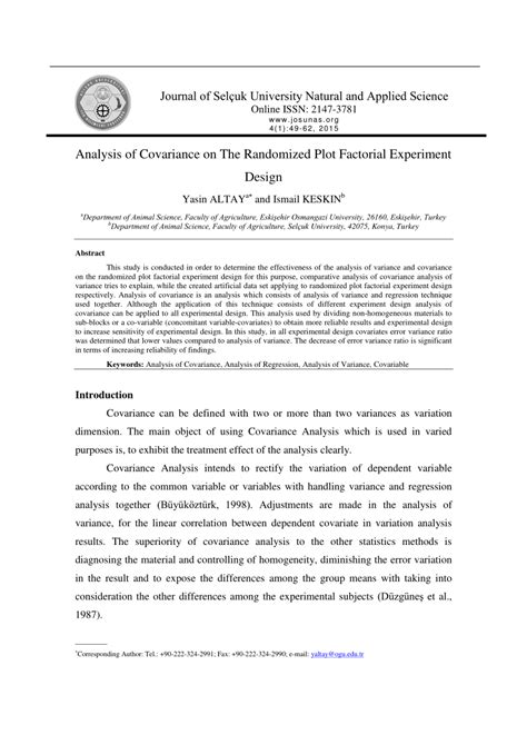 Pdf Analysis Of Covariance On The Randomized Plot Factorial Experiment Design