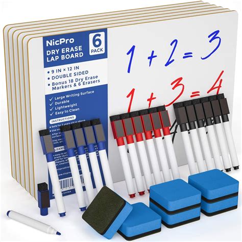 Nicpro 6 Pack Lapboard Small Dry Erase Lap Board 9 X 12 Inches Double