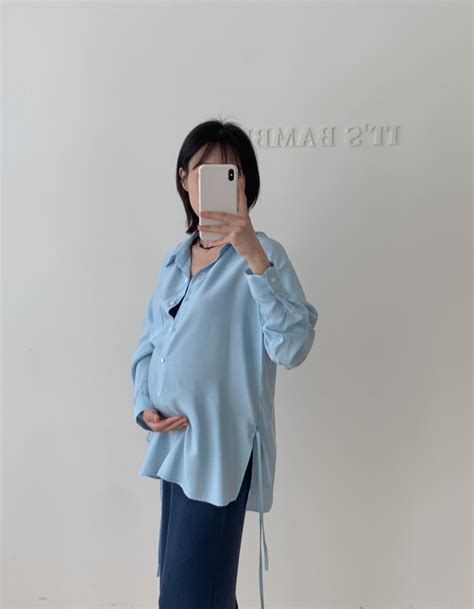 잇츠밤비 임부복가능 루즈핏 리본 슬릿 남방 2col