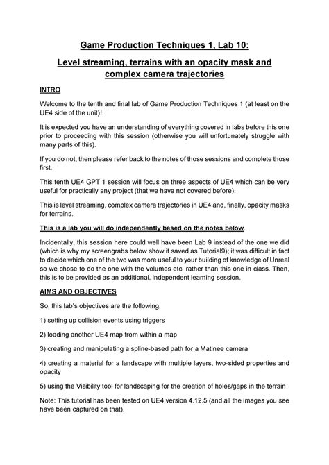 Gpt 1 Tutorial 10 Tut10 Game Production Techniques 1 Lab 10 Level Streaming Terrains With