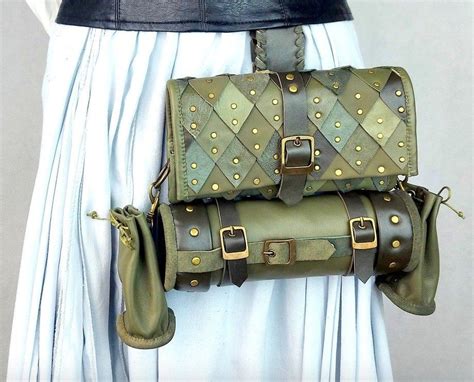Green Leather Alchemy Pouch Leather Bags Fantasy Clothing