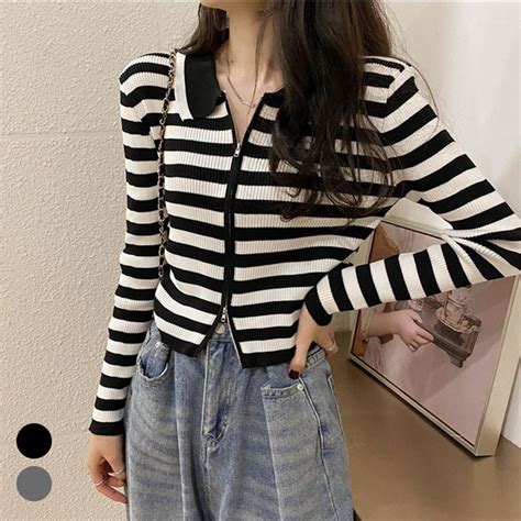 단가라 데일리 가디건 날씬핏 니트 여성 집업 카라 에이블리