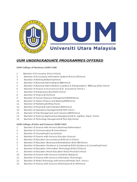Undergraduate And Postgraduate Programmes Offered By Universiti Utara