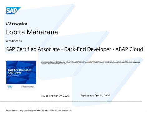Sap Abap Sapcertification Abapcloud Backenddeveloper Saps4hana Btp Lopita Maharana