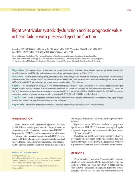 Pdf Right Ventricular Systolic Dysfunction And Its Prognostic Value