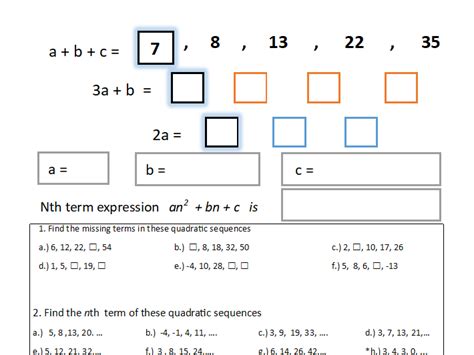 nth term quadratic sequences algebraic method with answers by lillet