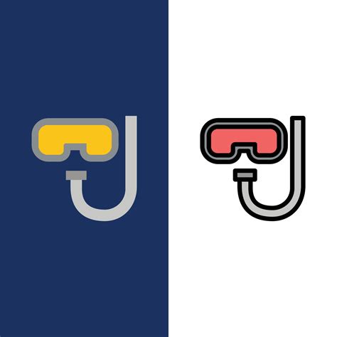 Beach Goggles Snorkeling Underwater Icons Flat And Line Filled Icon Set