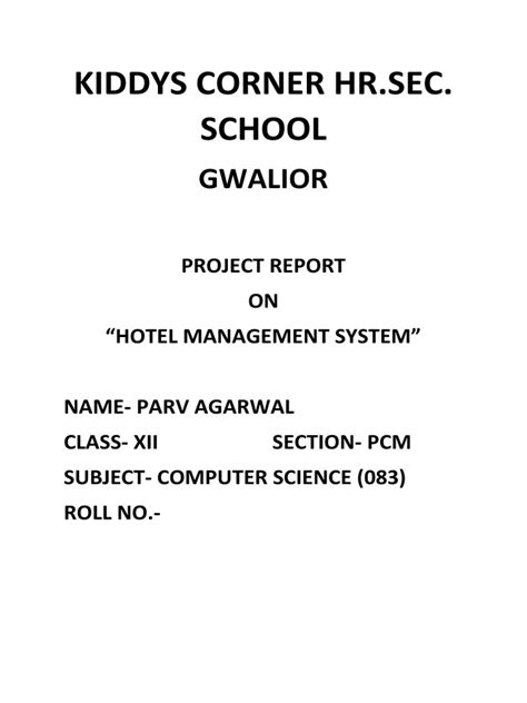 Compuer Science Project Hotel Management System Pdf