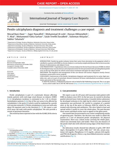 Pdf Case Report Open Access Penile Calciphylaxis Diagnosis And Treatment Challenges A Case Report