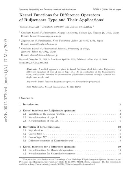 Pdf Kernel Functions For Difference Operators Of Ruijsenaars Type And Their Applications