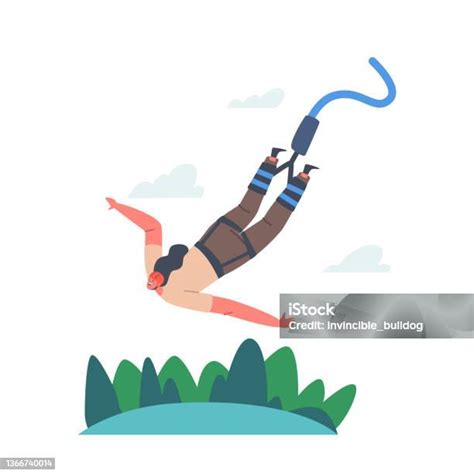 익스트림 스포츠 활동 번지 점프 개념 용감한 여성 캐릭터 점프 와 밧줄 에서 큰 높이 재미있는 레크리에이션 개념에 대한 스톡