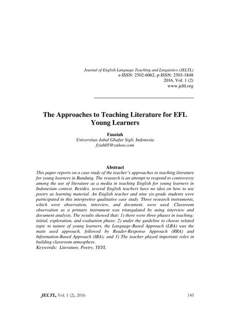 Pdf The Approaches To Teaching Literature For Efl Young Learners