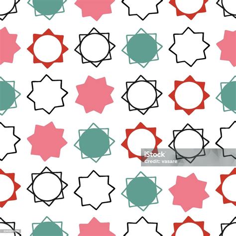 단색과 검은 색의 윤곽선 형태가 혼합 된 반복되는 별 모양의 기하학적 패턴 검은색에 대한 스톡 벡터 아트 및 기타 이미지 검은색 균형 기하 도형 Istock