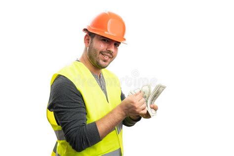 Constructor Man Making Cheerful Expression Counting Money Stock Image Image Of Friendly Male