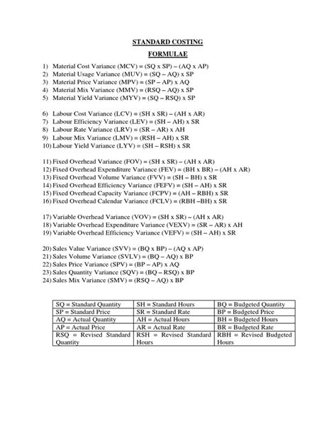 Standard Costing Sums Pdf