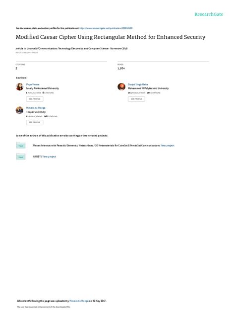 Modified Caesar Cipher Using Rectangular Method Fo Pdf Cryptography