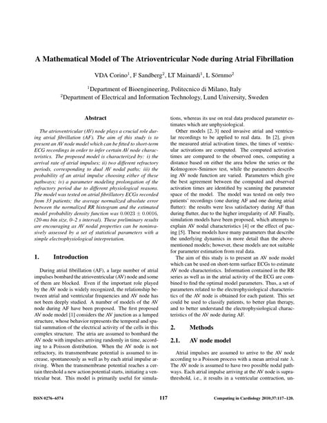 Pdf A Mathematical Model Of The Atrioventricular Node During Atrial Fibrillation