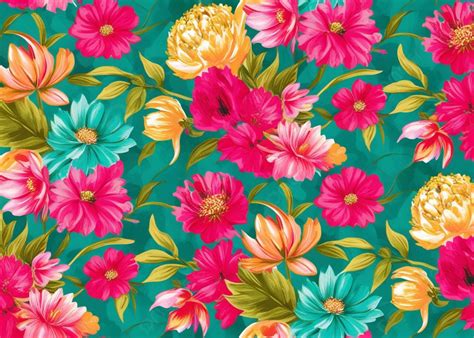 A Vibrant Floral Pattern With Bold Pink Flowers And Lush Green Leaves