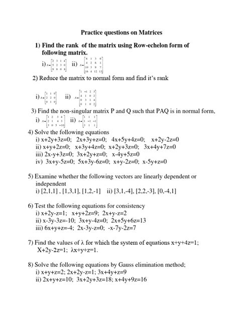 practice questions on matrices 2 pdf matrix mathematics linear