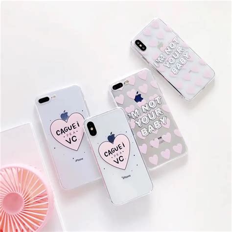 Cute Pink Love Heart Soft Tpu Phone Case For Iphone 7 6 6s 8 Plus Soft Silk Fashion Clear Cases