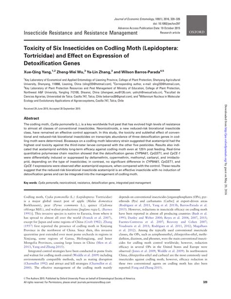 Pdf Toxicity Of Six Insecticides On Codling Moth Lepidoptera Tortricidae And Effect On