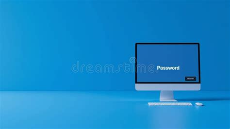 Minimalist Computer Screen Displaying Password Login On A Blue Background Stock Image Image Of