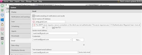 authentication errors when setting gmail as the notification server in security controls